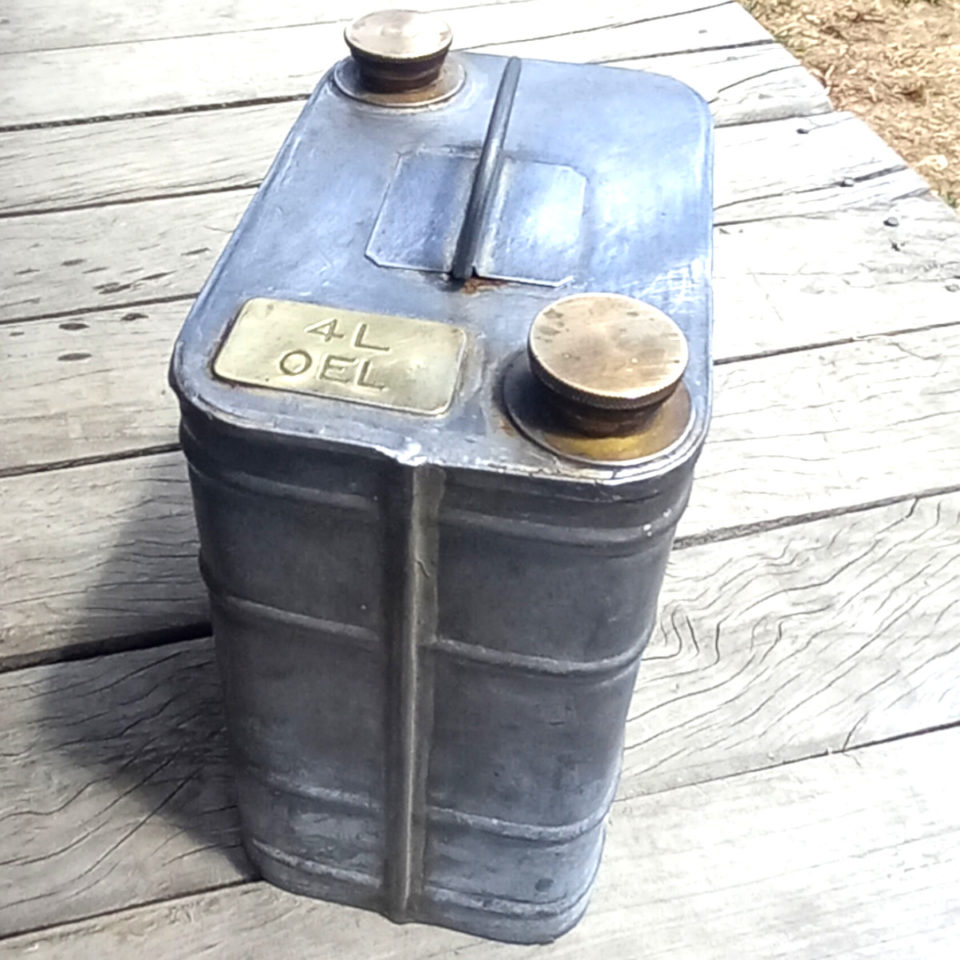 1940s WWII Swiss Army Oil Can 4 Litres - Willow Bank Heritage Village