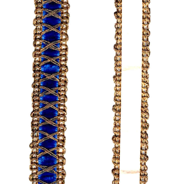 15mm Metallic Gold Lace with Blue Velvet Ribbon (RG-023) sold by the ...