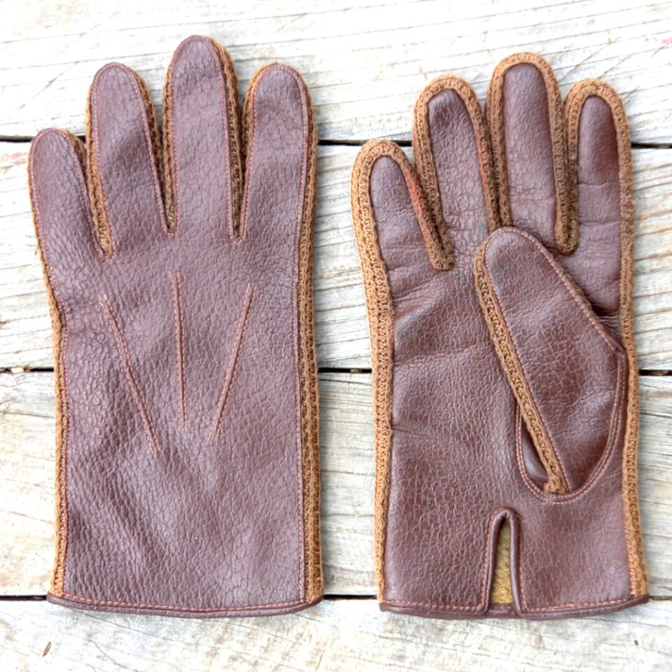 Vintage Men's Leather Gloves Brown With Stitching (VINA-011) - Willow ...